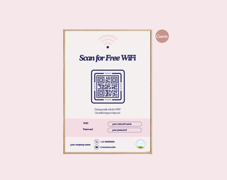 Editable Printable Scan for Wifi With Wifi Password Sign and QR Code ...
