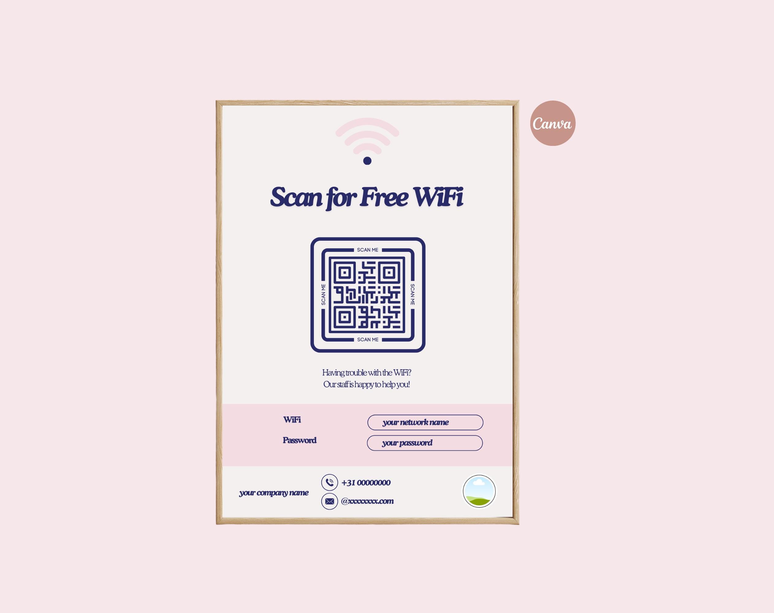 Editable Printable Scan for Wifi With Wifi Password Sign and QR Code ...