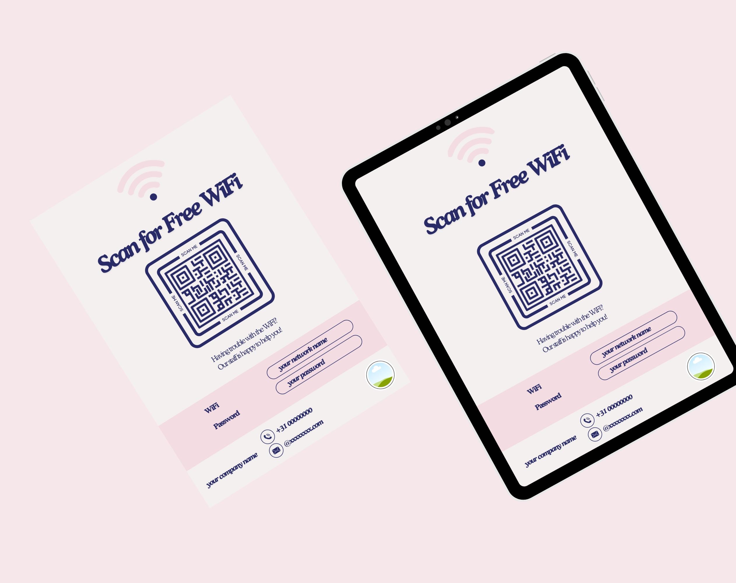 Editable Printable Scan for Wifi With Wifi Password Sign and QR Code ...