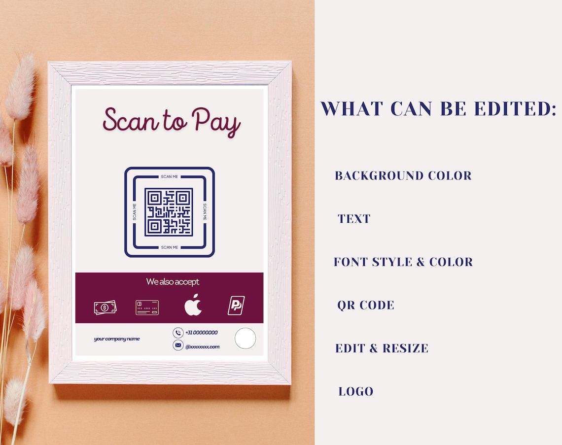 Editable and Printable Scan to Pay Sign Template With Payment Options ...
