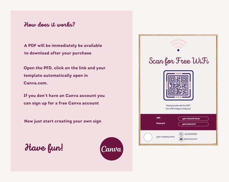 Editable and Printable Scan for Wifi With Wifi Password Sign and QR ...
