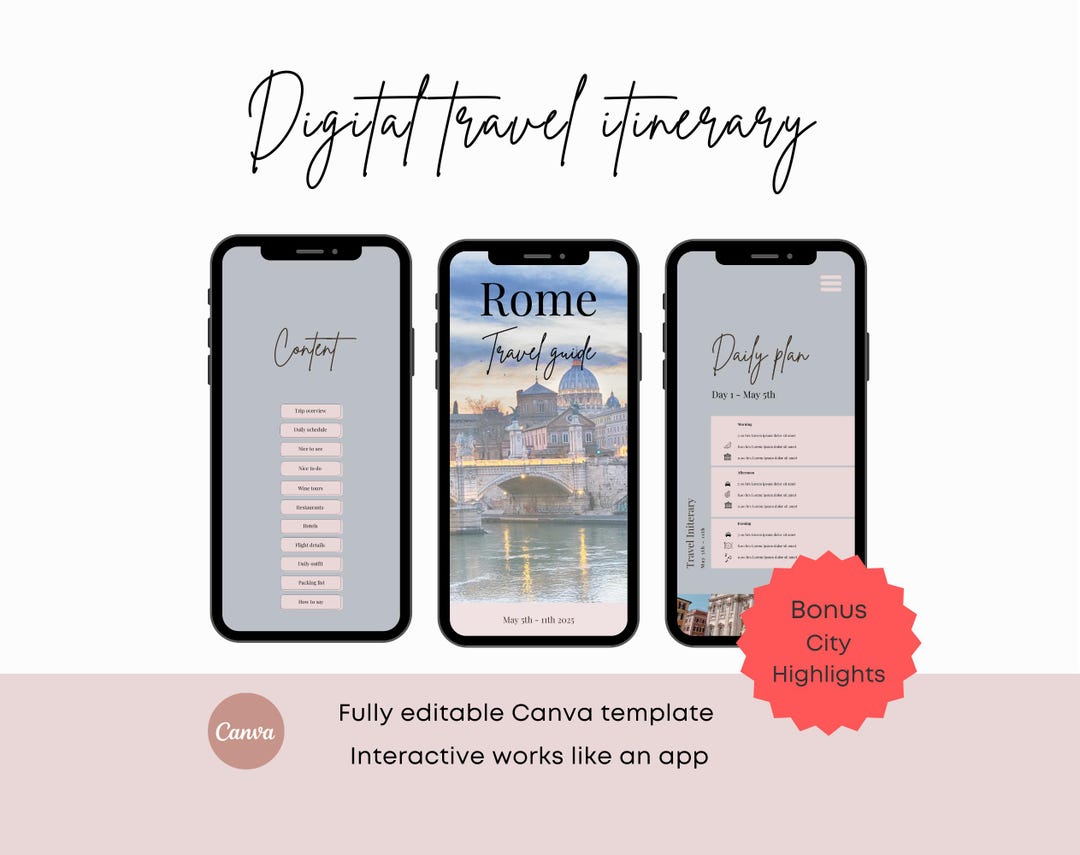 Digital Interactive Italy Travel Itinerary Rome, 7-day Trip Planner ...