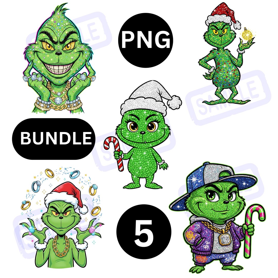 Grinch PNG Bundle | Bling Grinch Clipart | Iced Out Rhinestone ...