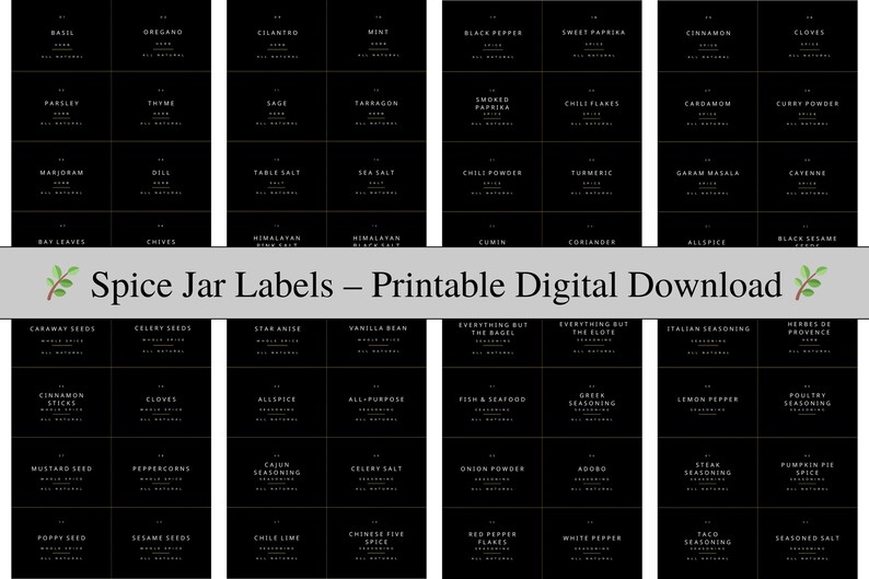 Spice Jar Labels Printable Digital Download Bonus Essential Oil Labels ...