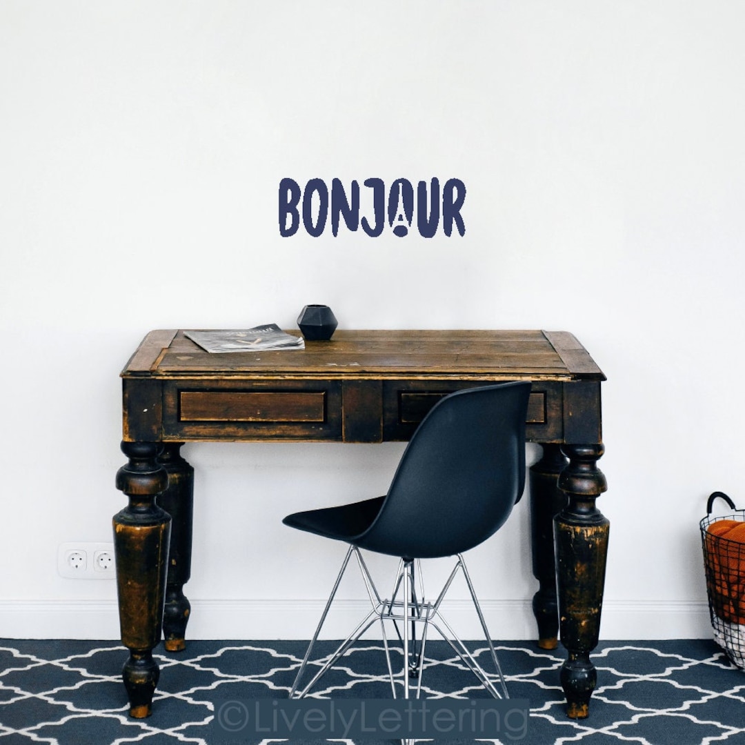 Bonjour Wall Decal | Eiffel Accent | Quote | Word Stickers | Paris Wall ...
