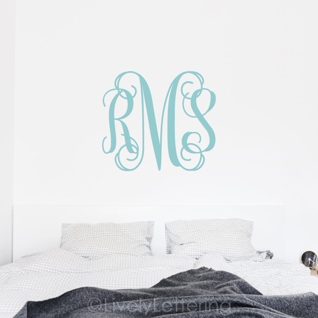 Cursive Monogram Wall Decal, Initial Letter Vinyl Sticker, Teen Girl ...