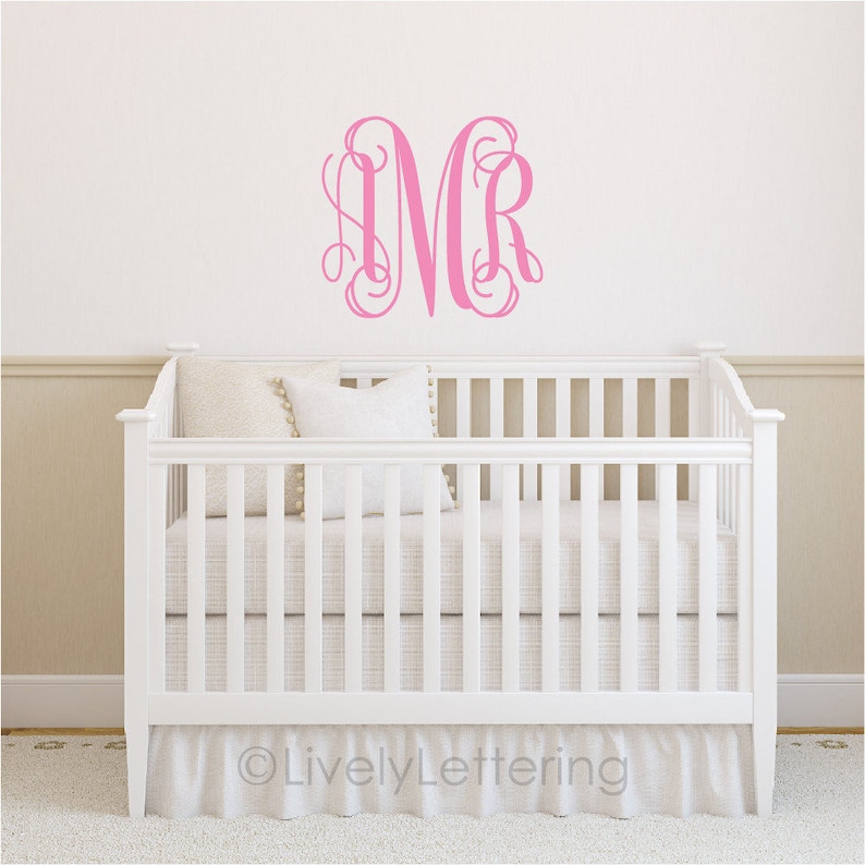 Cursive Monogram Wall Decal, Initial Letter Vinyl Sticker, Teen Girl ...
