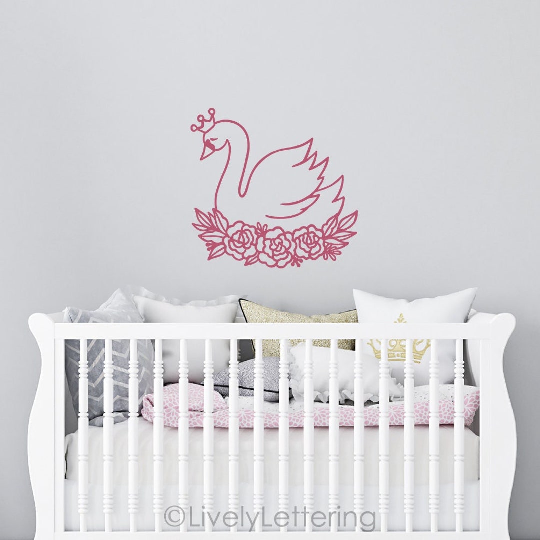 Swan With Crown Decal, Swan Wall Decal, Nursery Wall Art, Baby Girl ...