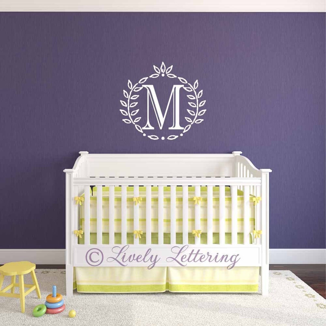 Single Letter Monogram Decal, Initial Decal, Wreath Letter Wall Decal ...