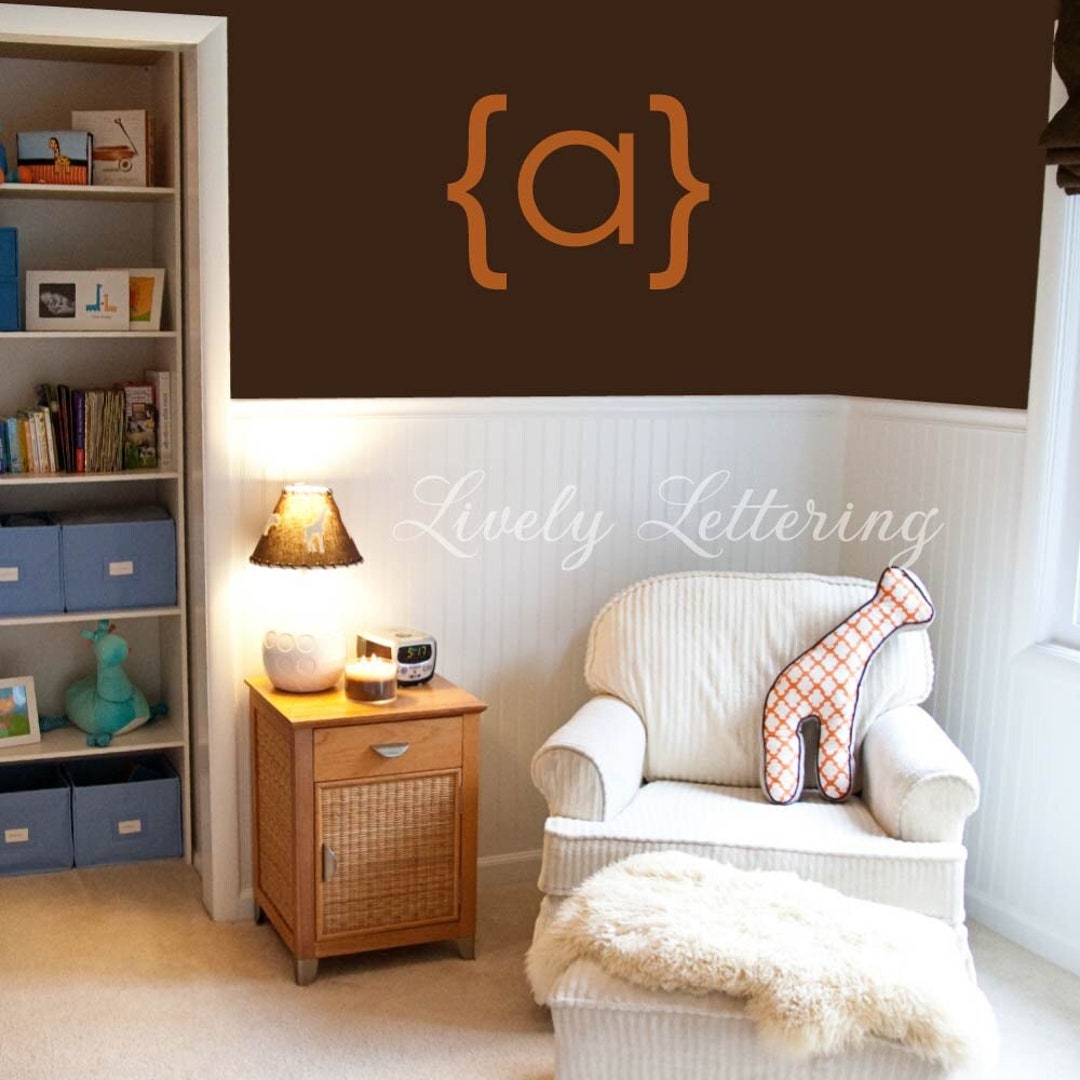 Initial Wall Decal, Bracket Frame Monogram Vinyl Sticker, Nursery or ...