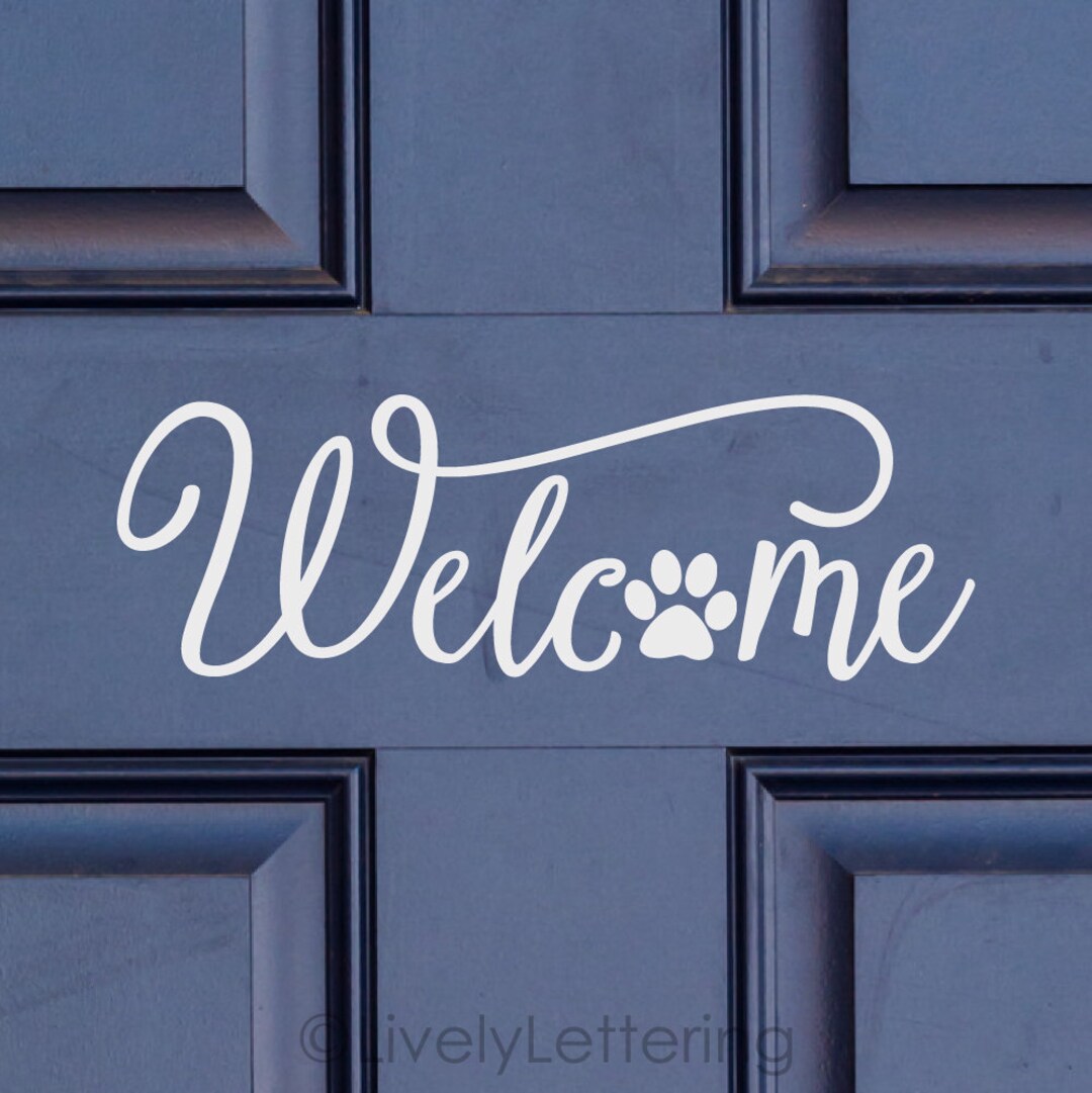 Paw Print Welcome Decal, Front Door Vinyl Sticker, Pet Lover Decor, Dog ...