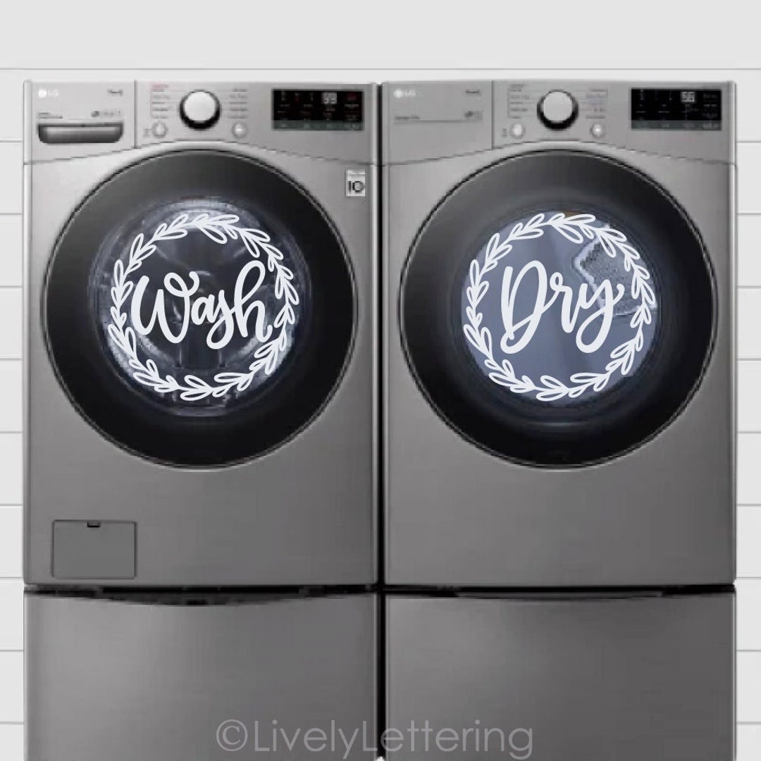 Wash and Dry Decals, Laurel Wreath Laundry Room Decor, Vinyl Lettering ...