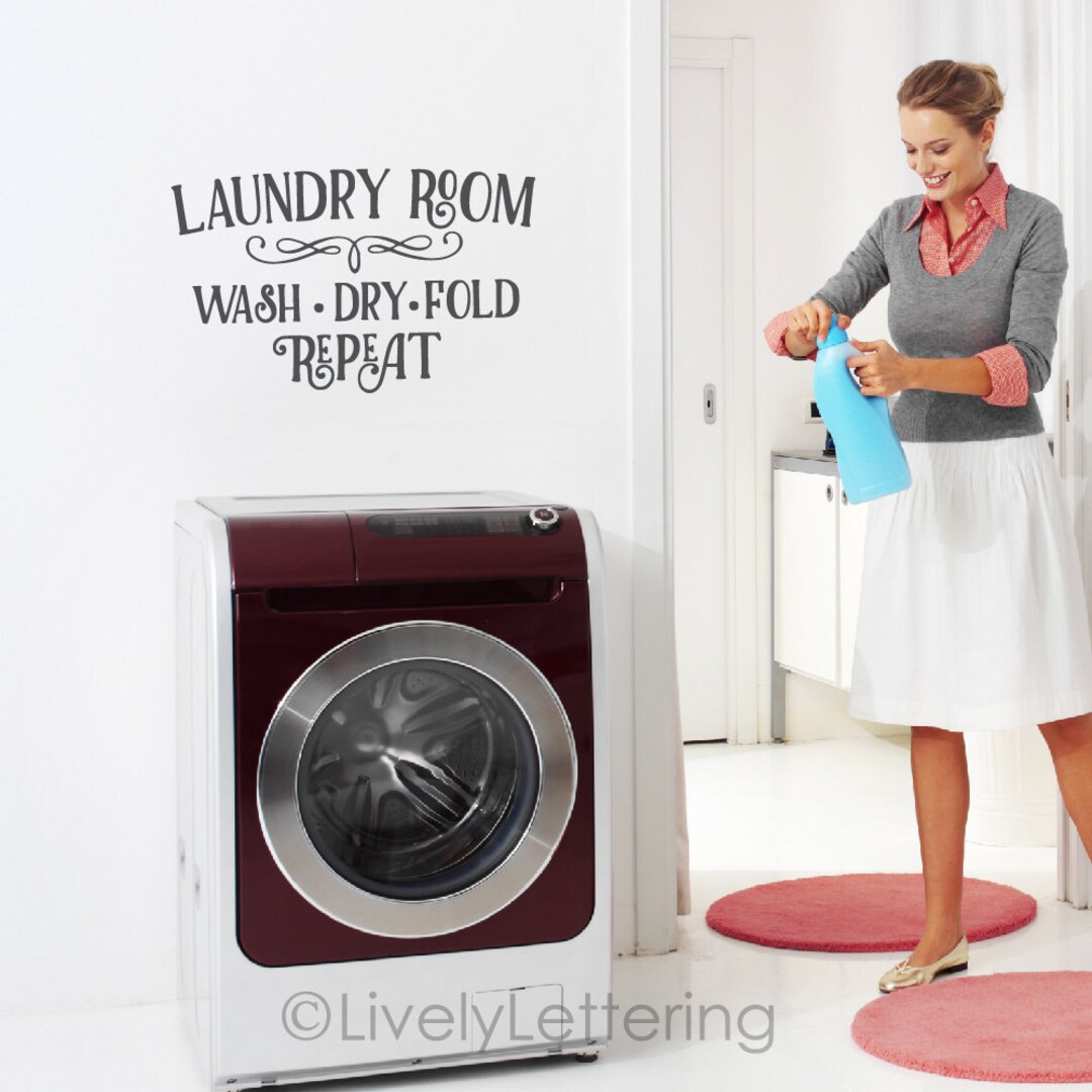 Laundry Room Sticker, Laundry Door Decal, Wash Dry Fold Repeat Decal ...