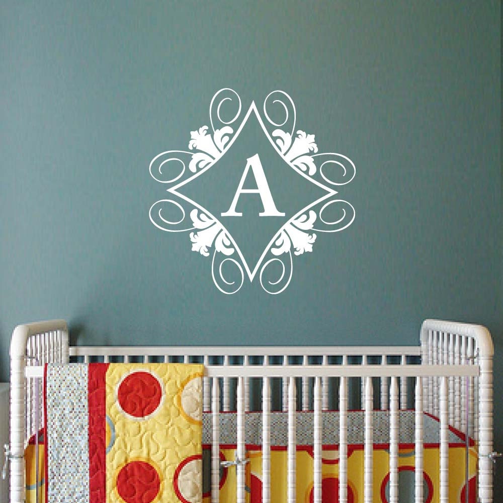 Initial Monogram wall decal Decorative wall letters Scroll | Etsy
