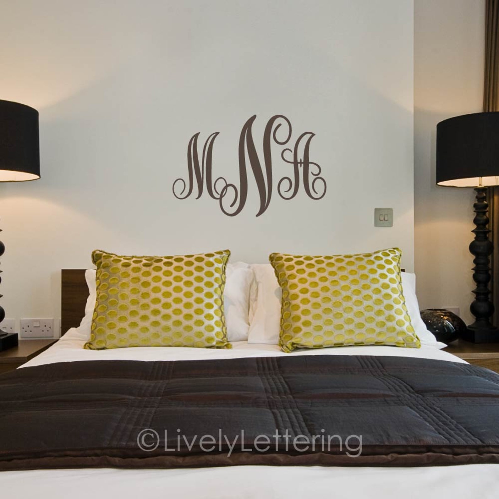 3 Letter Monogram Script Monogram Wall Decal Decorative | Etsy