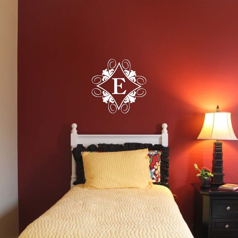 Initial Monogram Wall Decal, Decorative Wall Letters, Scroll Decal ...