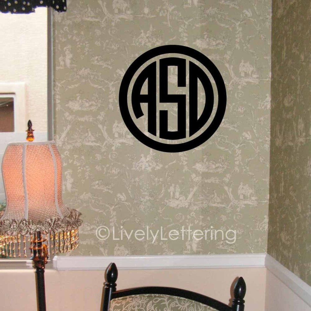 Circle Block Monogram Decal, Custom 3 Letter Initials, Round Monogram ...
