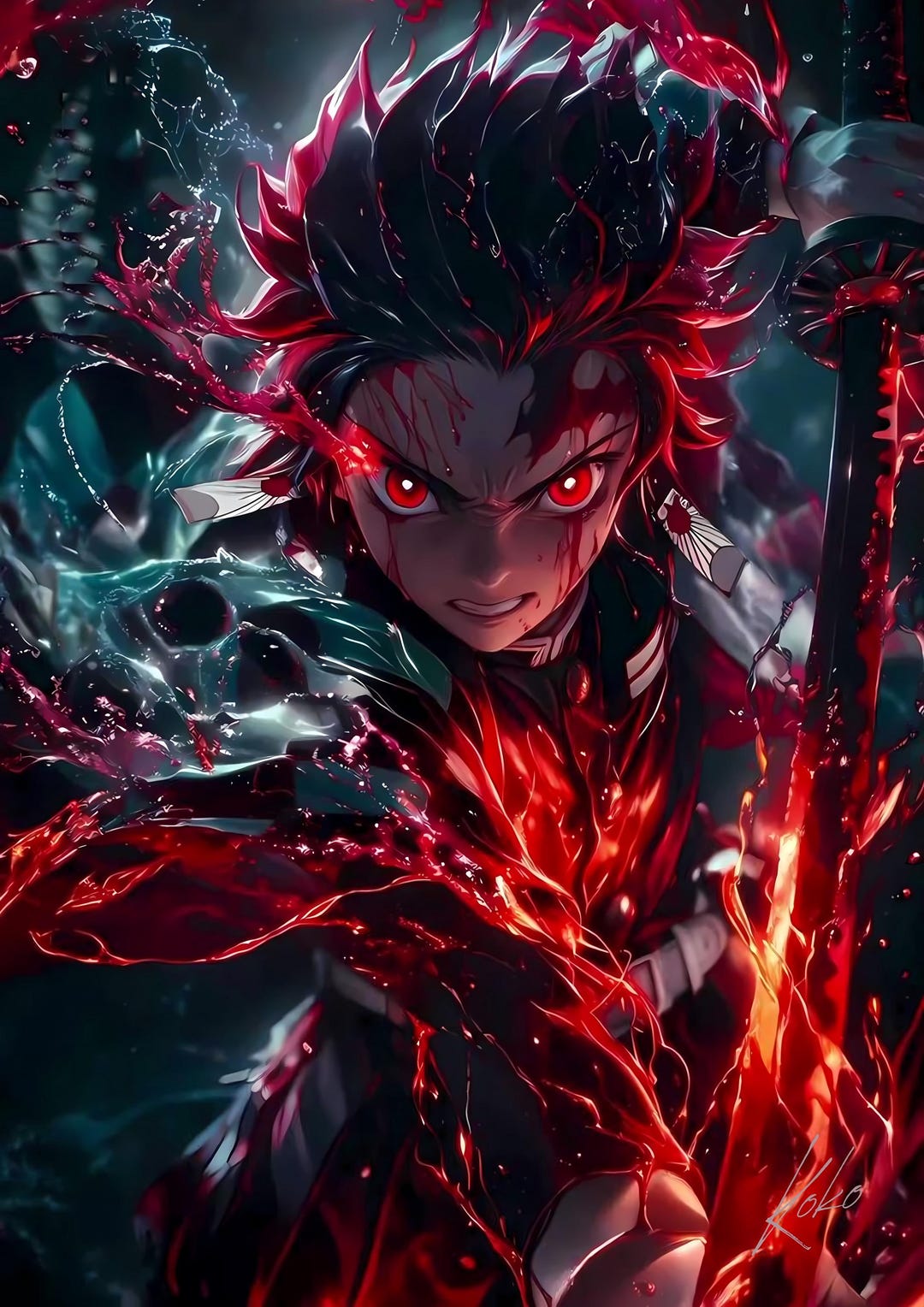 Tanjiro Kamado, Picture With Glass Frame, 16k Resolution, Demon Slayer ...