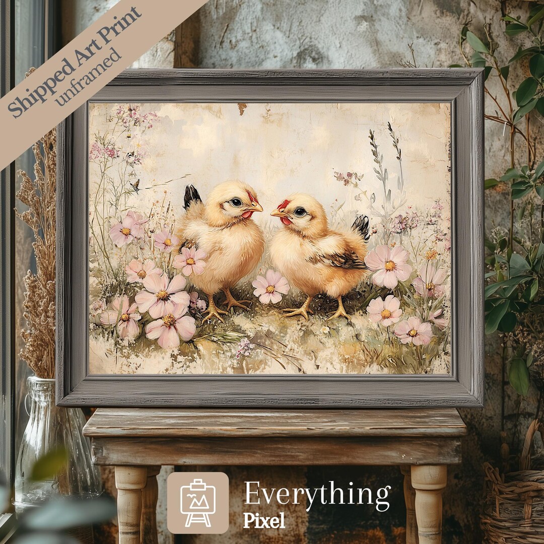 Springtime Chicks Wall Art Print Wildflowers Decor Muted Spring Art ...