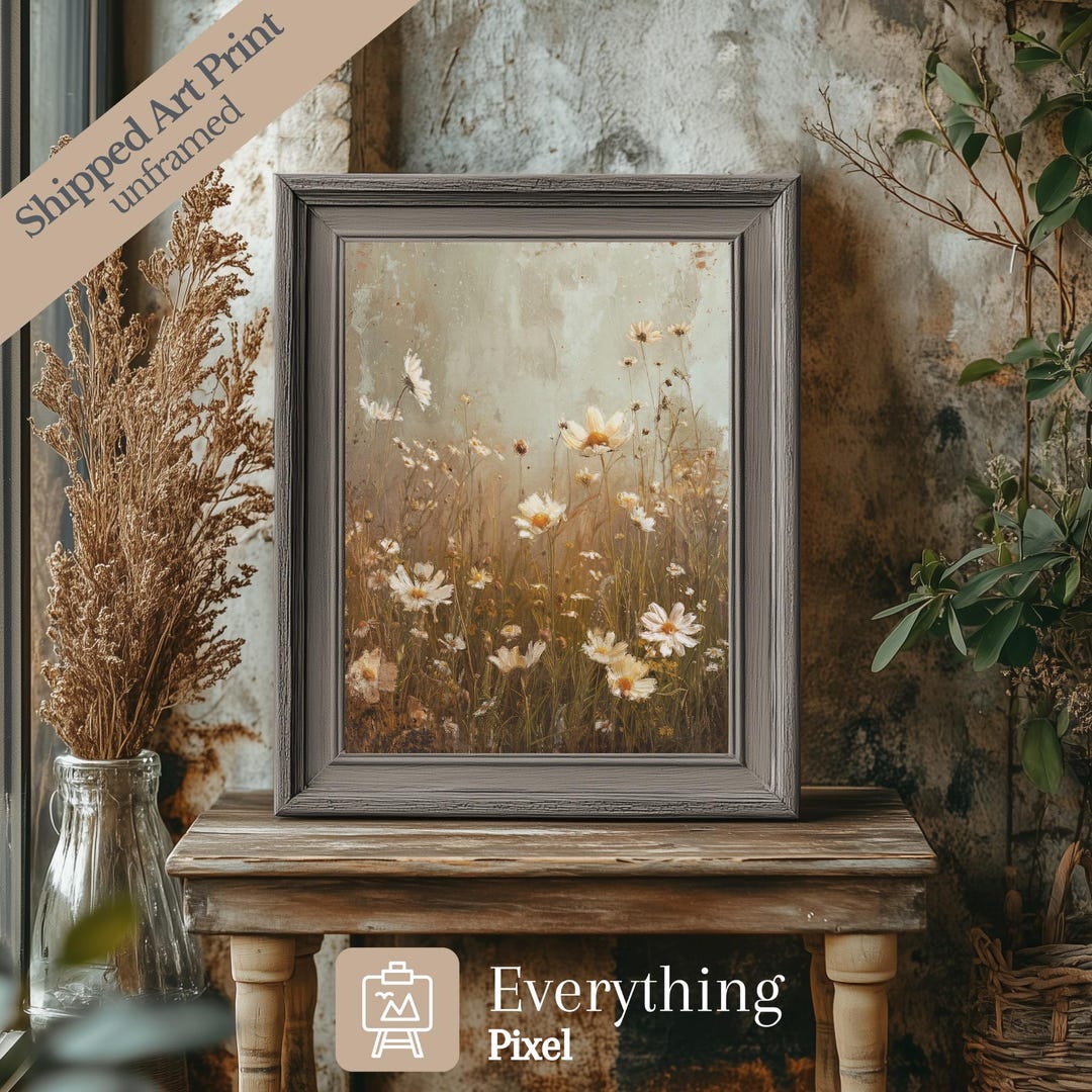 Vintage Daisy Meadow Wall Art Print Muted Spring Meadow Vintage Floral ...