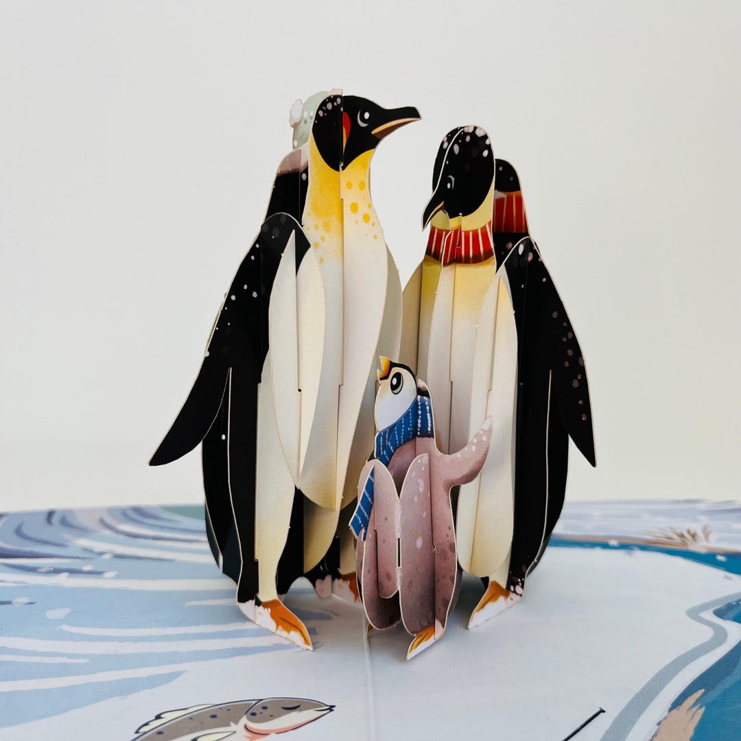 Penguin Family Love Pop up Card – 3D Laser Cut Handmade Card for ...