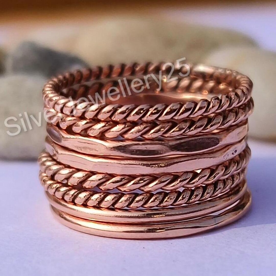Copper Set of 8 Stacking Ring Copper Stacking Rings Simple Copper and ...