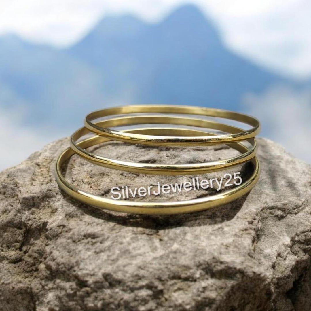 Solid Brass Bracelet, Set of 3 Bangles, 100% Pure Brass Bangle Set ...