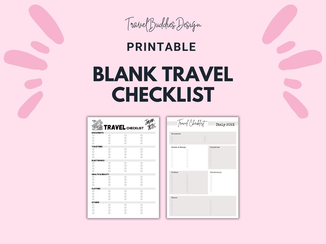 Blank Travel Checklist, Travel Planner, Customize, Editable in Canva ...