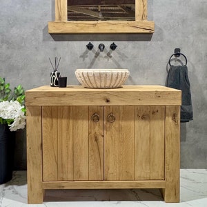 Rustic Bathroom Vanity Unit With Sink and Mirror, Farmhouse Reclaimed ...