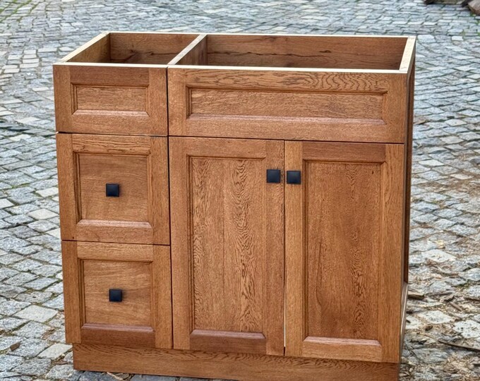 Modern Rustic Oak Bathroom Vanity With Drawers, Solid Wood Vanity Unit ...