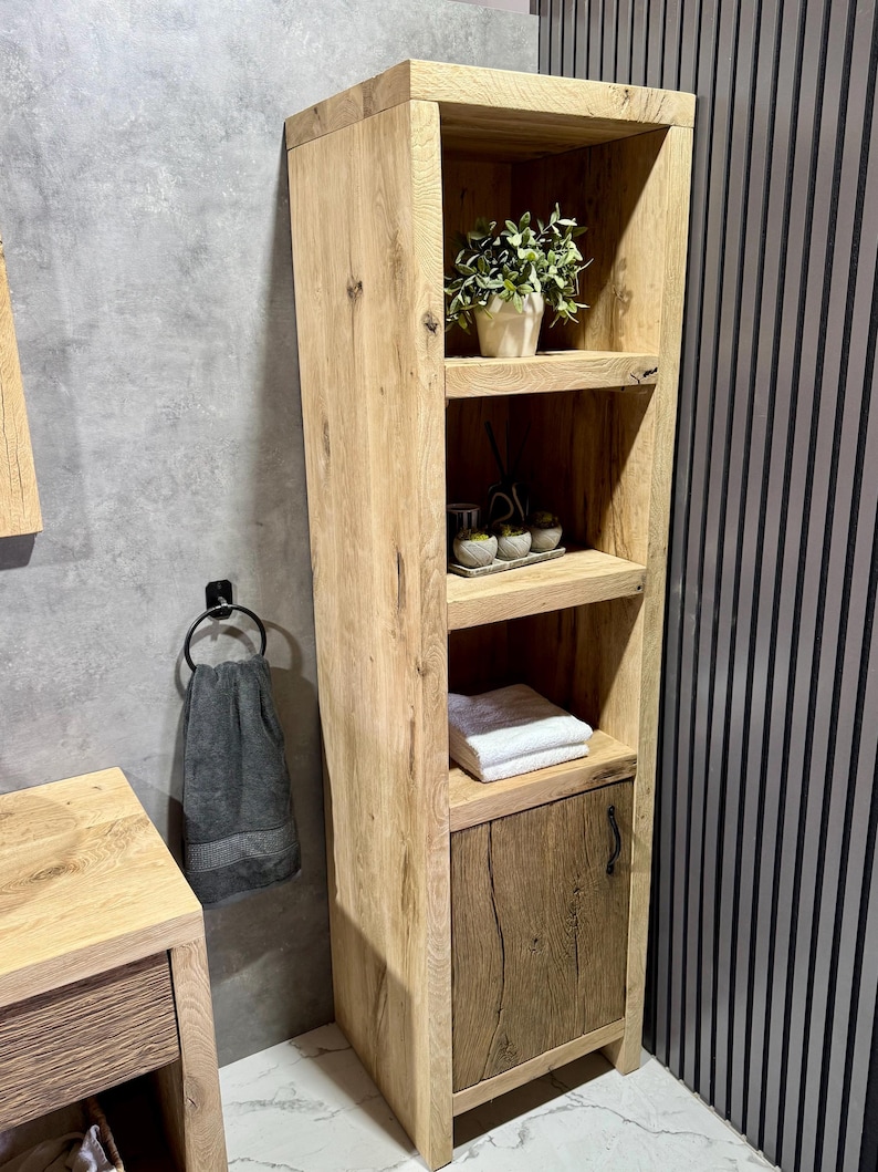 Rustic Reclaimed Oak Bathroom Storage Cabinet, Farmhouse Furniture ...