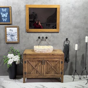 Reclaimed Rustic Bathroom Wood Vanity Unit for Stone Sink, Barn Wooden ...