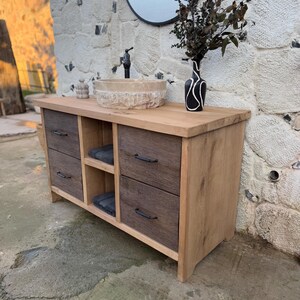 Rustic Oak Bathroom Vanity With Travertine Sink, Farmhouse Style - Etsy
