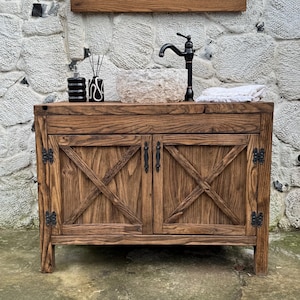 Reclaimed Rustic Bathroom Wood Vanity Unit for Stone Sink, Barn Wooden ...