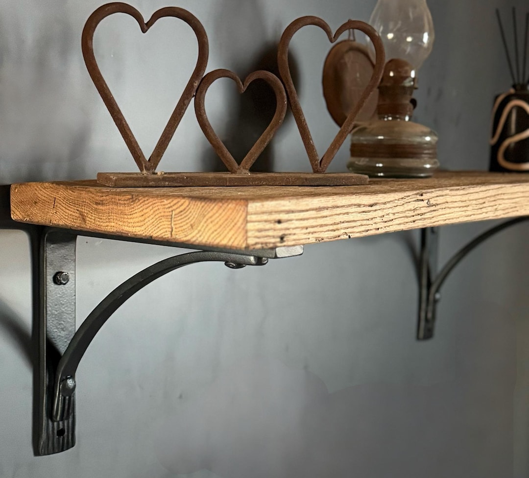 Rustic Wrought Iron Shelf Bracket, Metal Shelf Bracket, Farmhouse Black Shelf Bracket, Bathroom ...