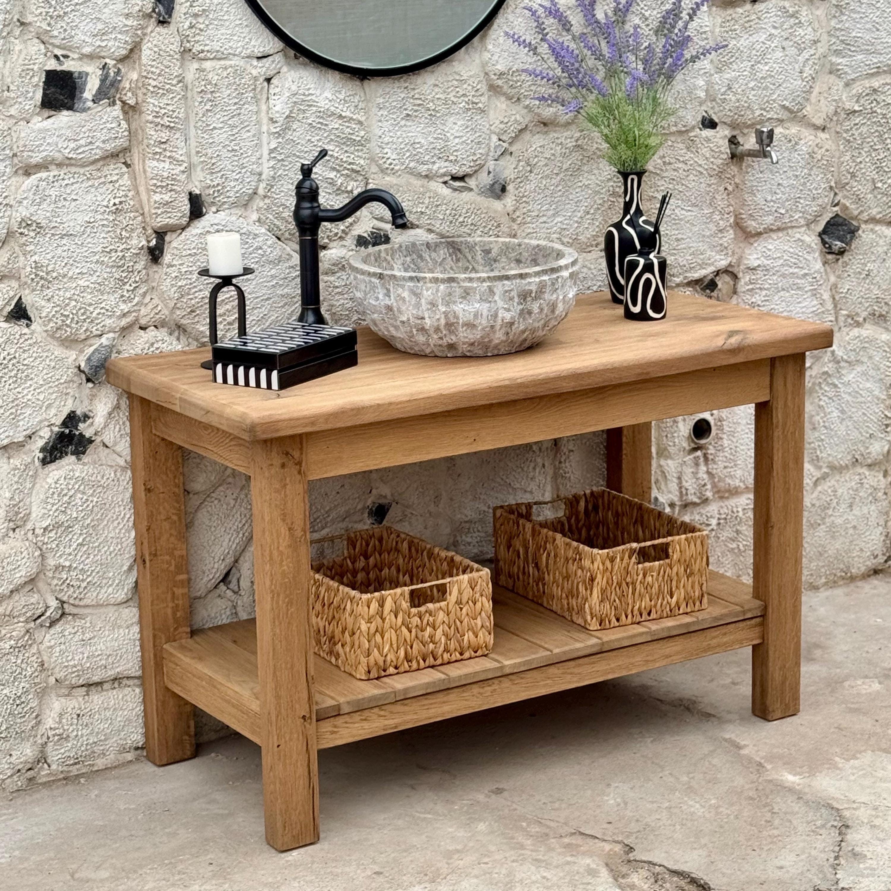 Rustic Wood Bathroom Vanity With Sink, Solid Wood Vanity Including ...