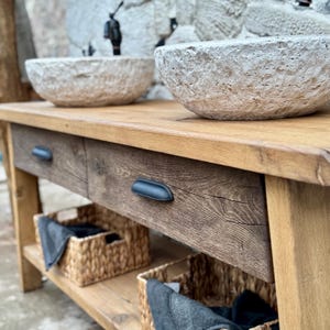 Rustic Oak Double Bathroom Vanity With Sink, Farmhouse Sink Vanity ...
