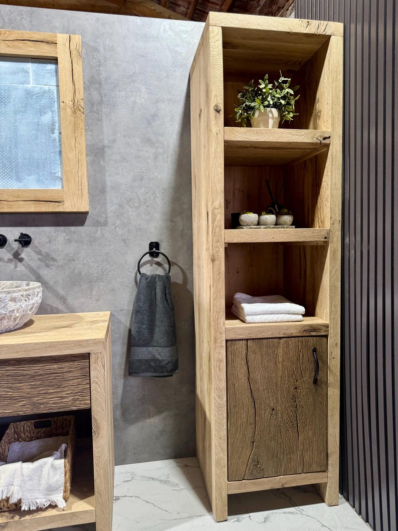 Rustic Oak Bathroom Storage Cabinet, Farmhouse Bathroom Furniture, Reclaimed Wood Storage - Etsy