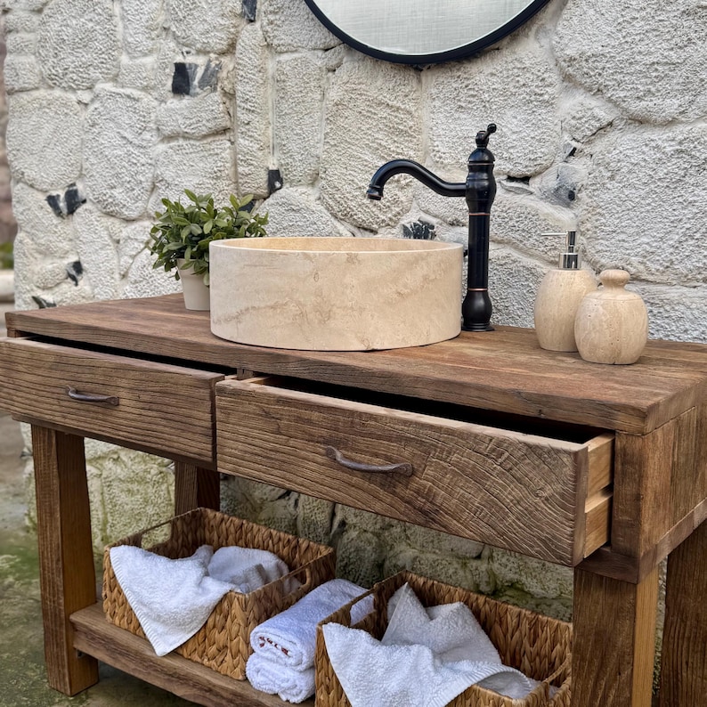 Reclaimed Oak Wood Bathroom Vanity, Freestanding Rustic Decor - Etsy
