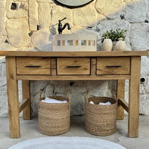 Oak Wood Bathroom Vanity for Vessel Sink, Rustic Bathroom Vanity Unit ...