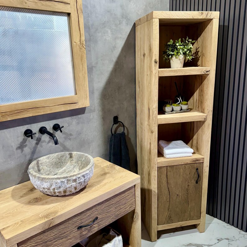 Rustic Reclaimed Oak Bathroom Storage Cabinet, Farmhouse Furniture ...