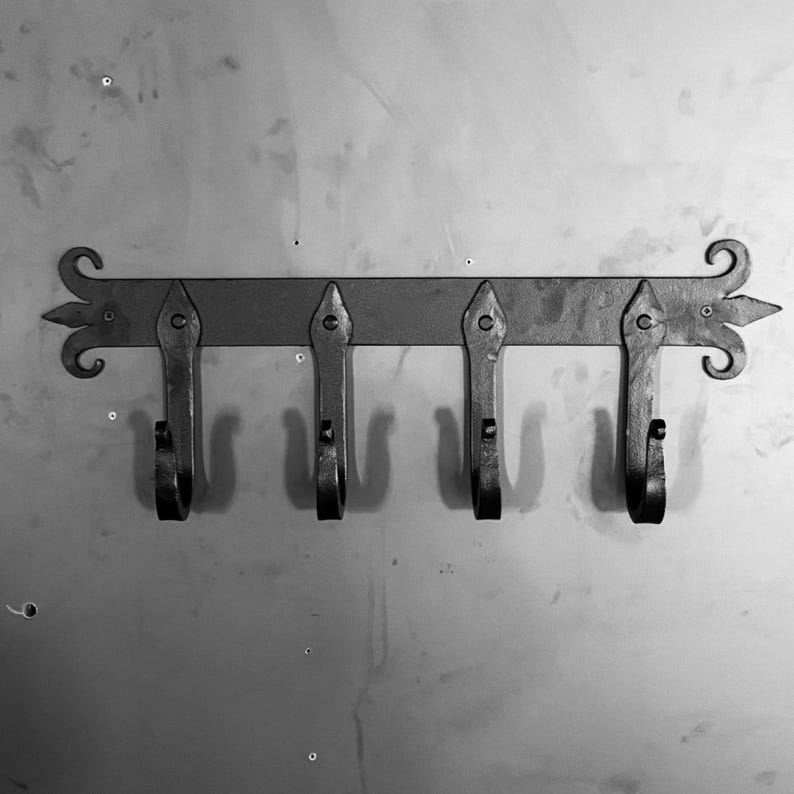 Hand Forged Iron 4 Hooks Coat Rack, Rustic Wall Coat Rack Wall Mounted ...