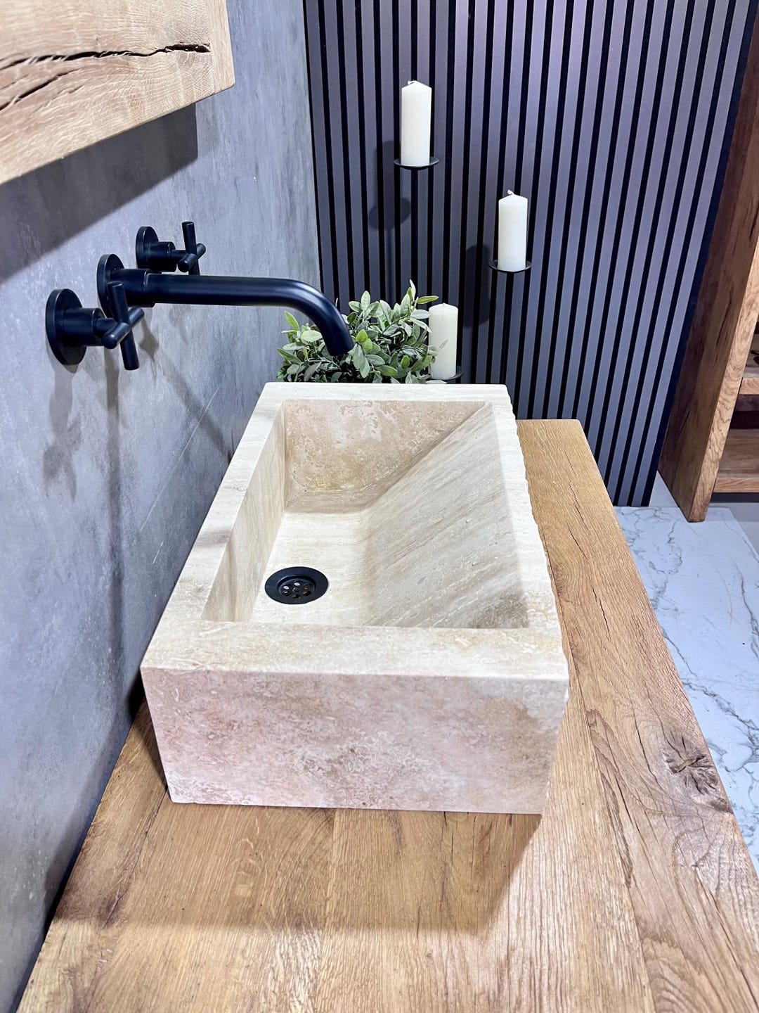 Minimalist Travertine Ramp Sink for Modern Rustic Bathroom, Travertine ...