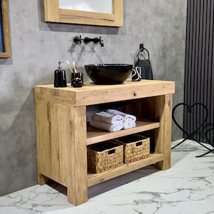Furniture Bathroom Vanity Unit Rustic Oak, Wooden Bathroom Vanity Oak for Rustic Bathroom Design ...
