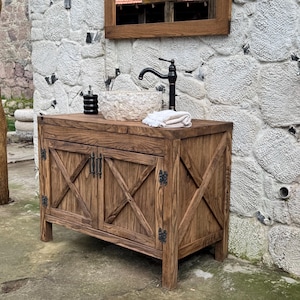 Reclaimed Rustic Bathroom Wood Vanity Unit for Stone Sink, Barn Wooden ...