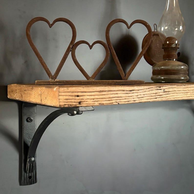 Rustic Wrought Iron Shelf Bracket, Metal Shelf Bracket, Farmhouse Black ...