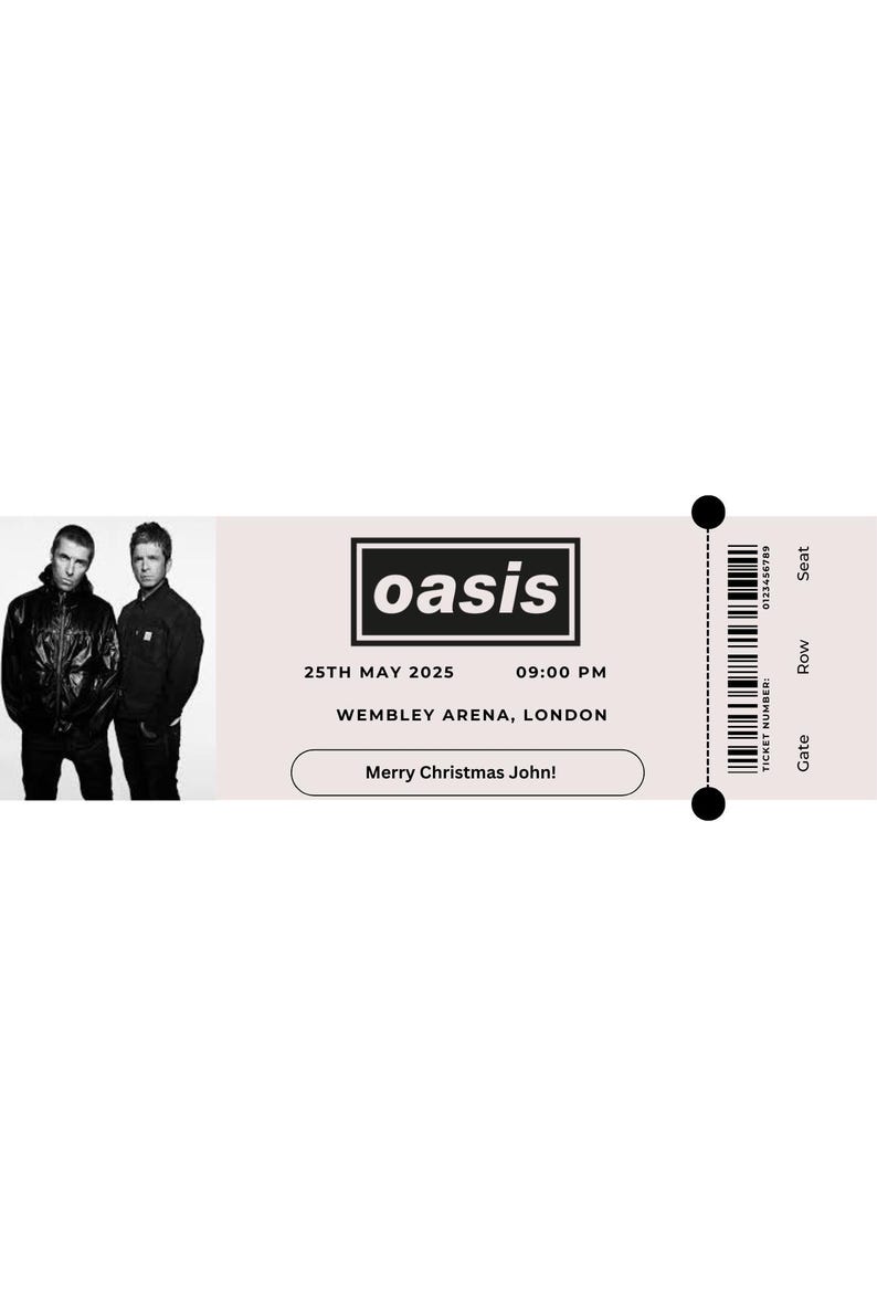 Oasis, Digital Concert Ticket, Concert Keepsake Souvenir and Gift ...