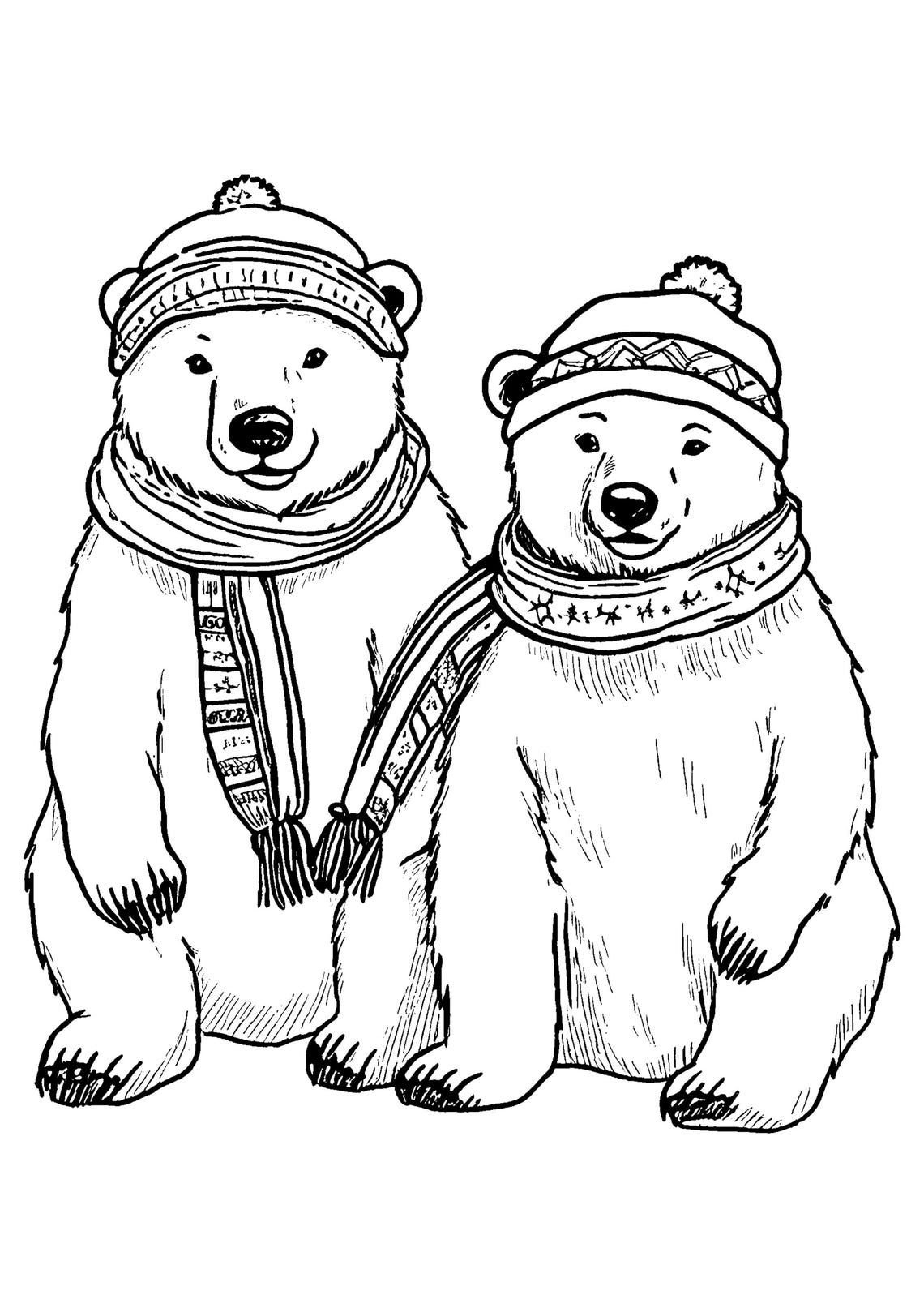 Adorable Winter Polar Bear Duo Coloring Page – Perfect for Seasonal Fun ...