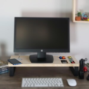 Minimalist Wooden Monitor Stand - 60x20cm (23.6"x7.9") Metal Leg ...