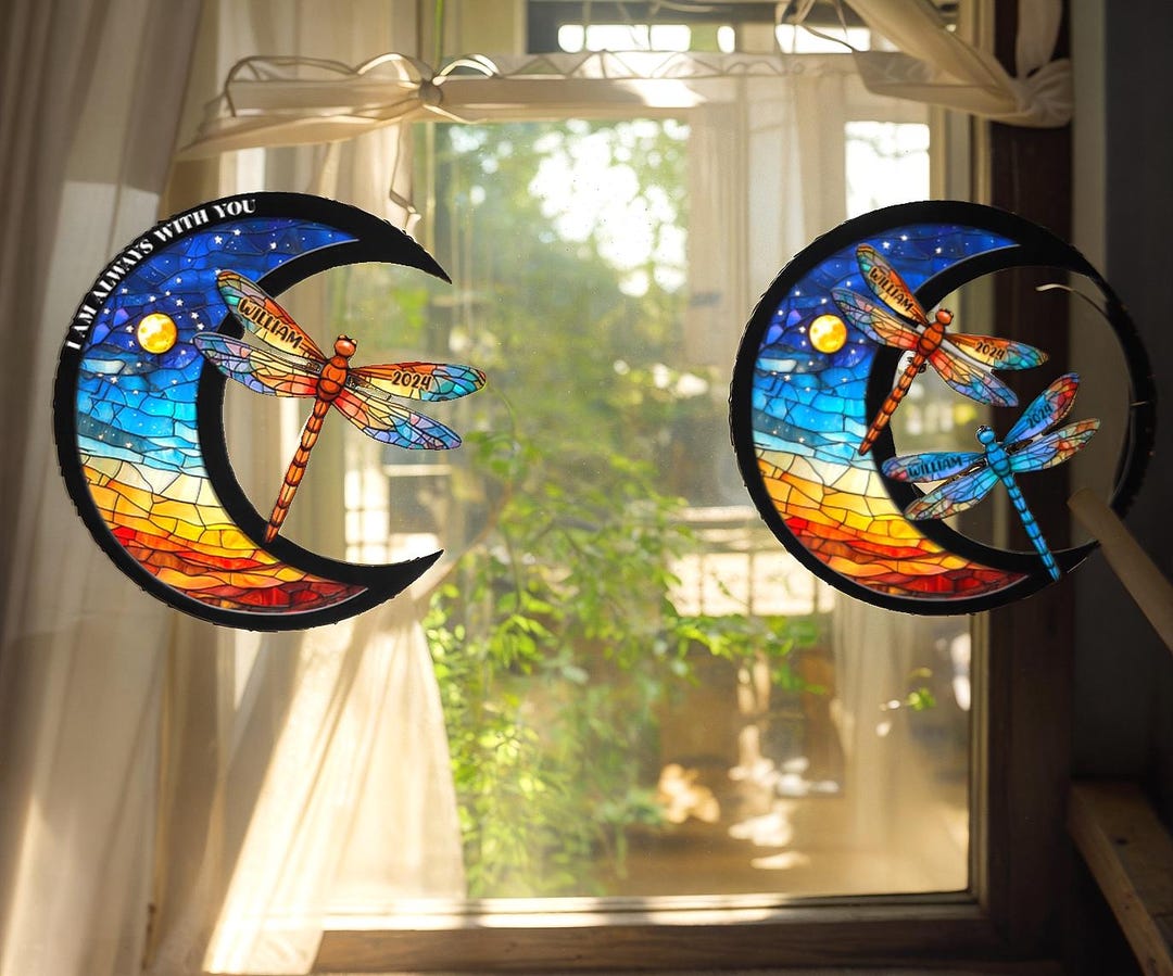 Personalized Dragonfly Memory Moon Suncatcher, Custom Memorial Window ...